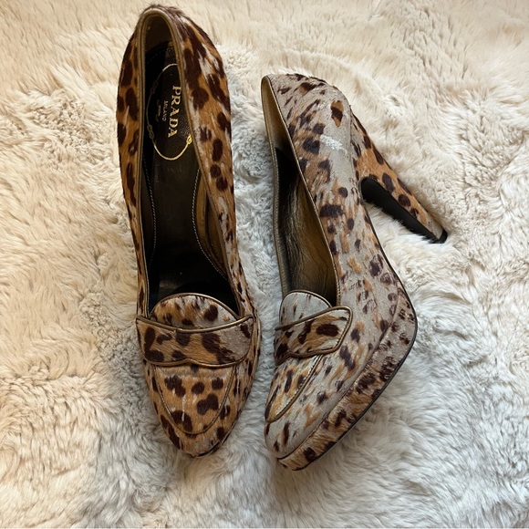 Prada | Shoes | Prada Pony Hair Leopard Loafer Pumps | Poshmark